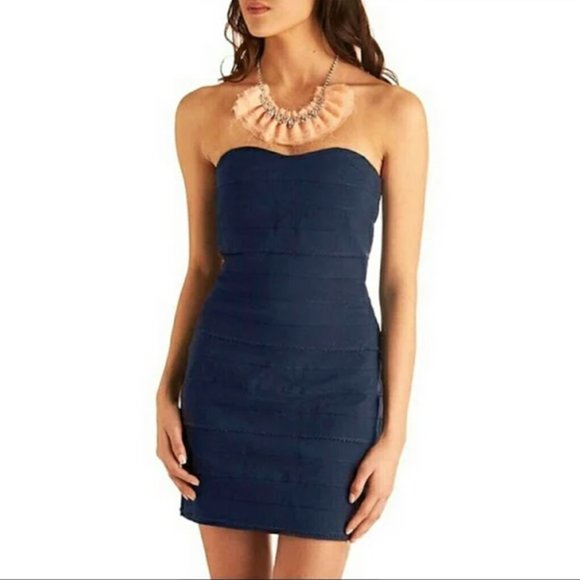 Modcloth | Dresses | Modcloth Navy Blue Bodycon Strapless Mini Dress ...